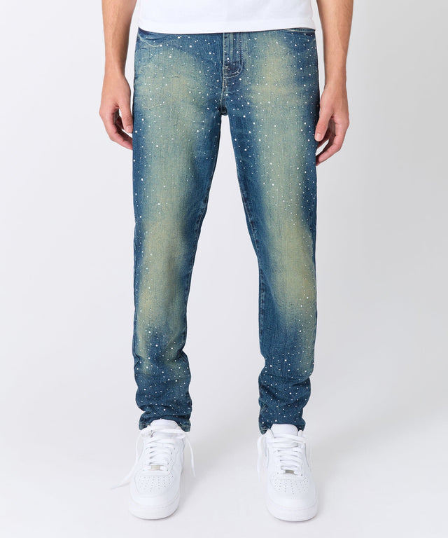 Stoned Out Rhinestone Denim Jeans - Dark Blue – Reason Clothing
